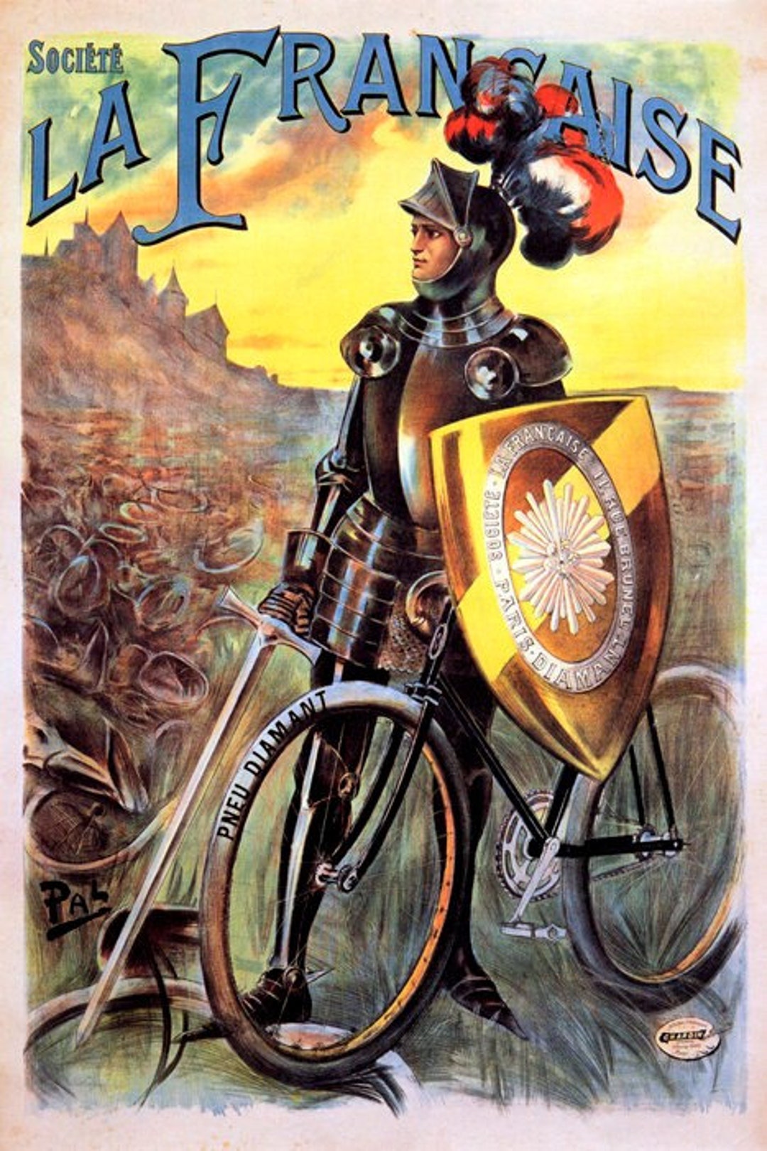 Bicycle Bike Cycles La Francaise Knight in Armor French Vintage Poster ...