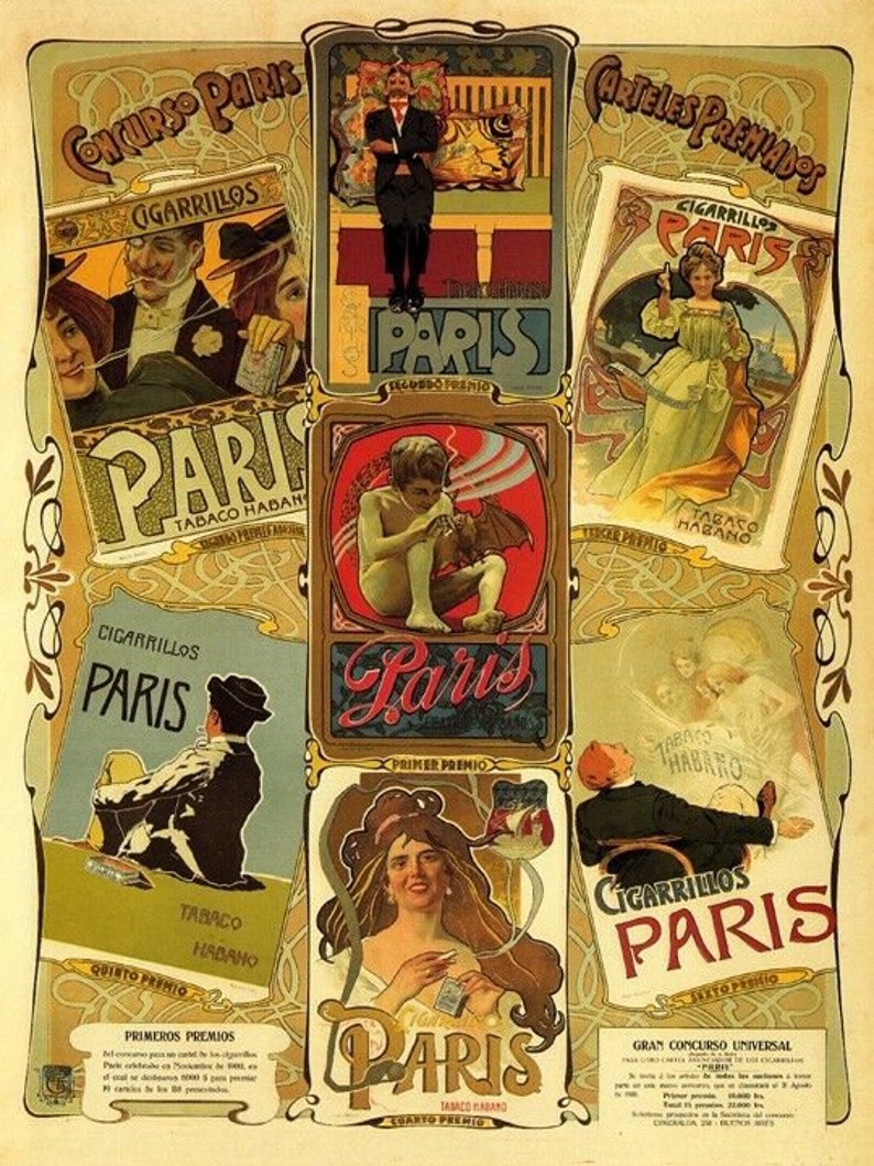 Concurso Paris Posters Winners Cigarrillos Cigarettes Vintage - Etsy