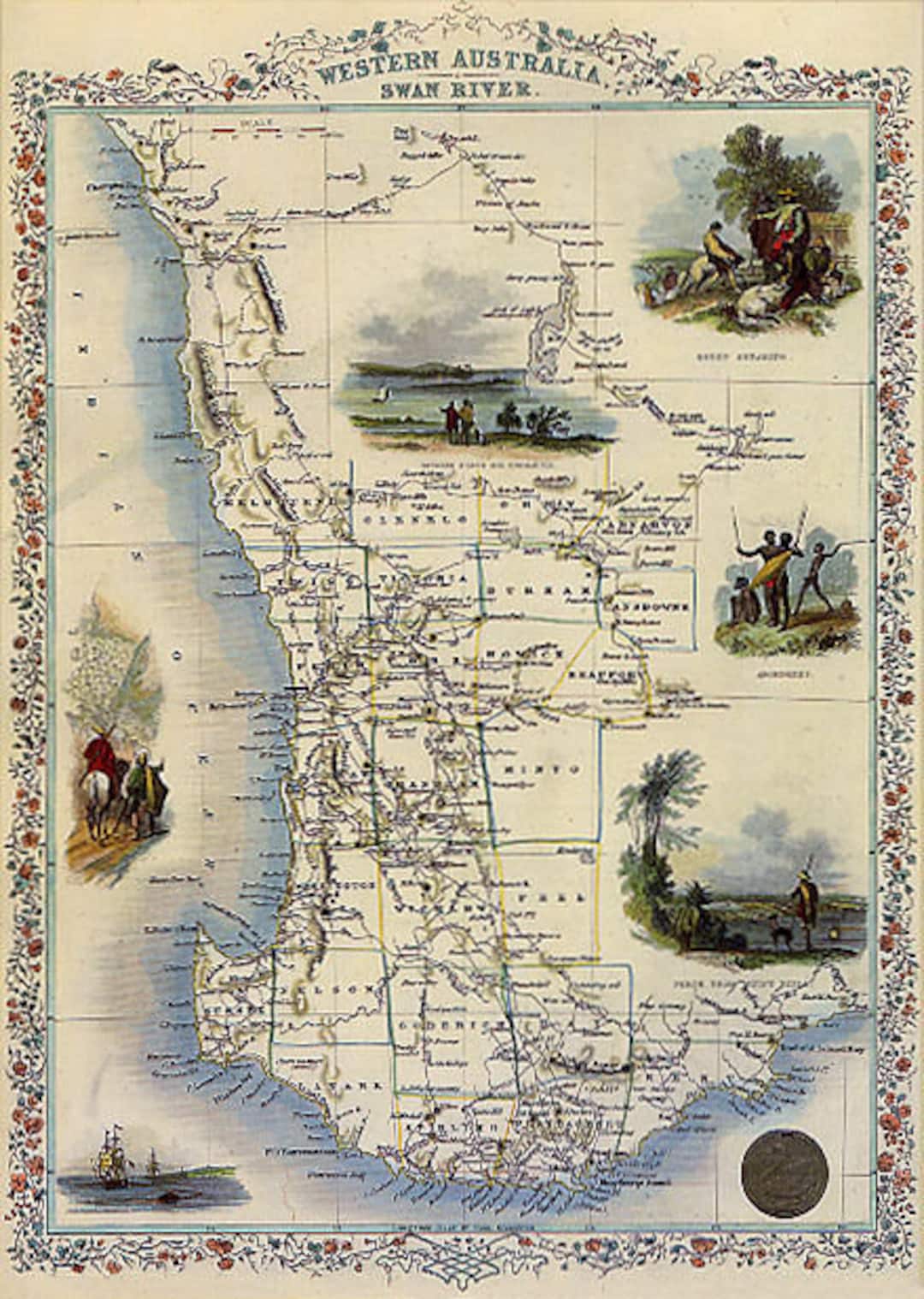 1800'S Map Western Australia Swan River Repro Poster - Etsy