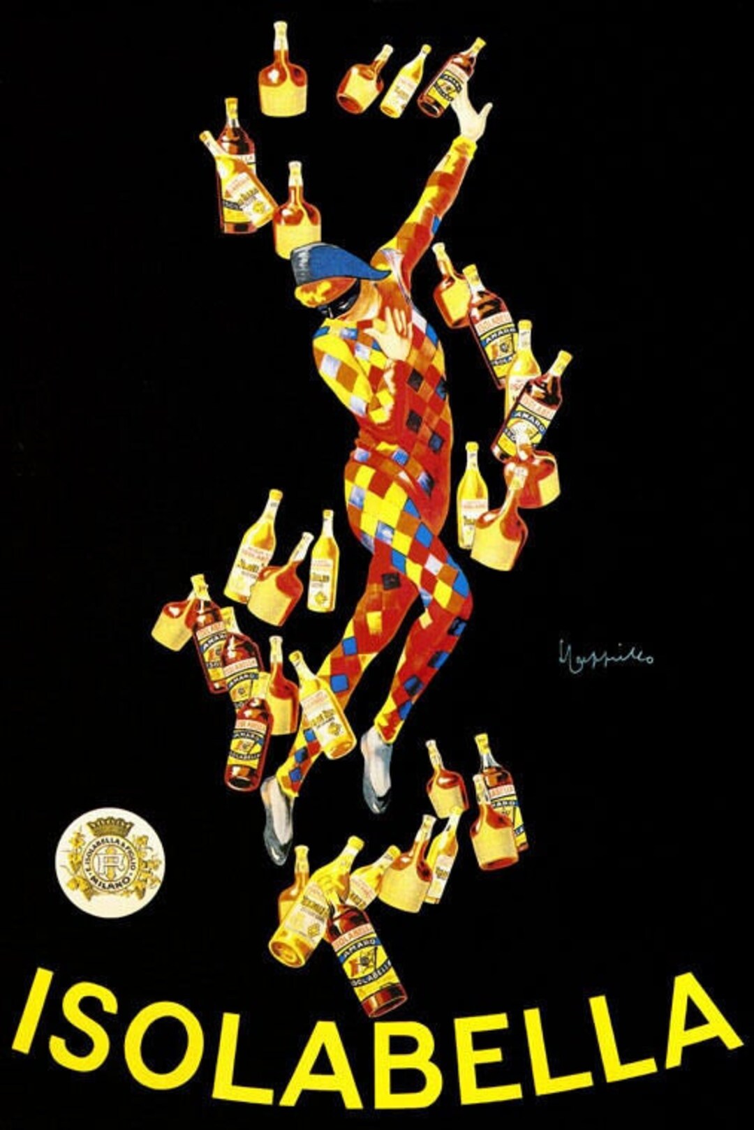 Isolabella Drink Juggler Bottles Alcohol Italy Cappiello Vintage Poster ...