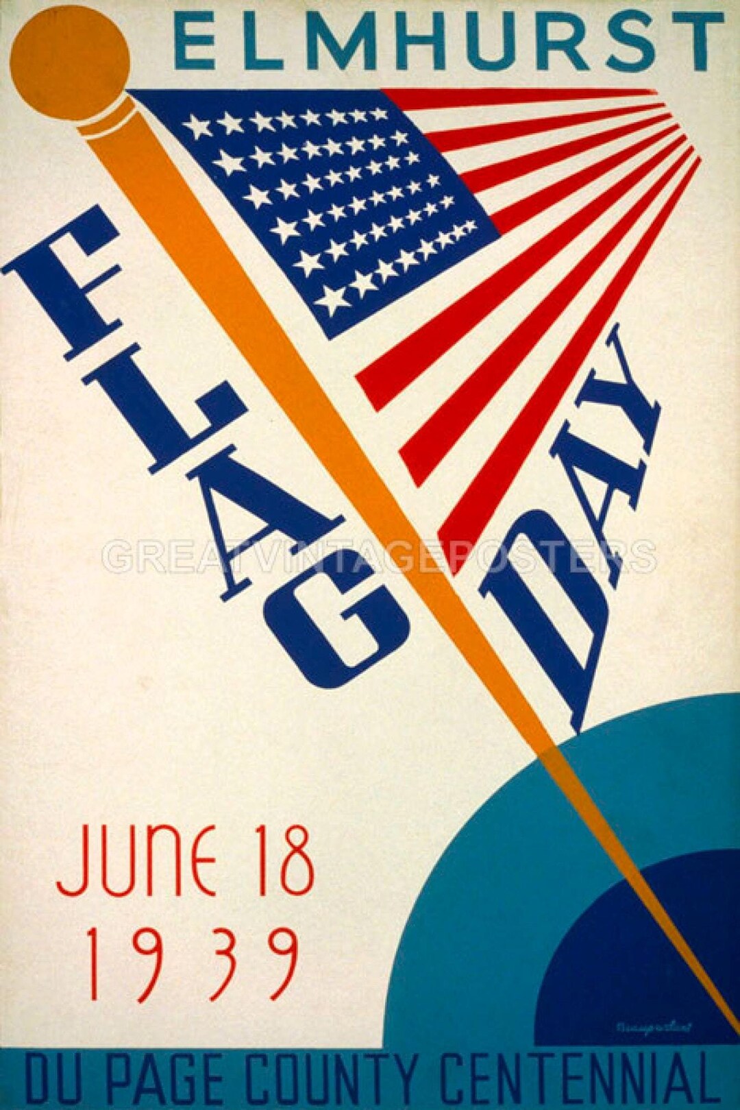 Elmhurst American Flag Day 1939 Du Page County USA Vintage Poster Repro ...