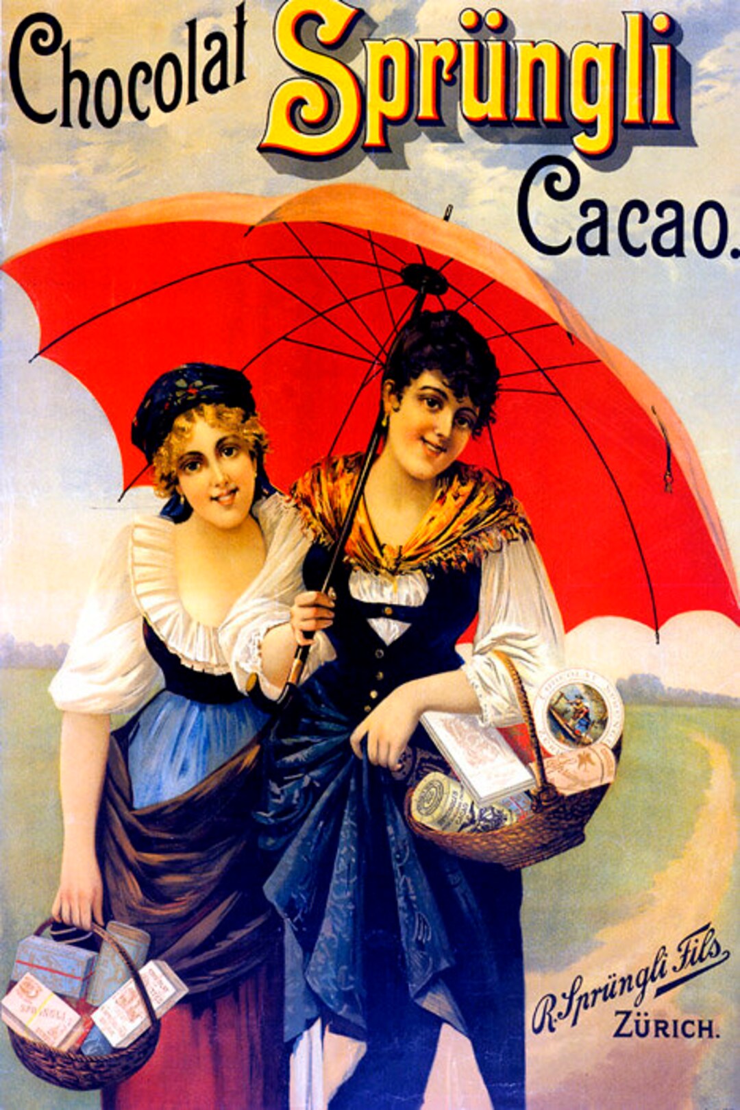 Chocolat Sprungli Cacao Umbrella Swiss Chocolate Zurich Vintage Poster ...