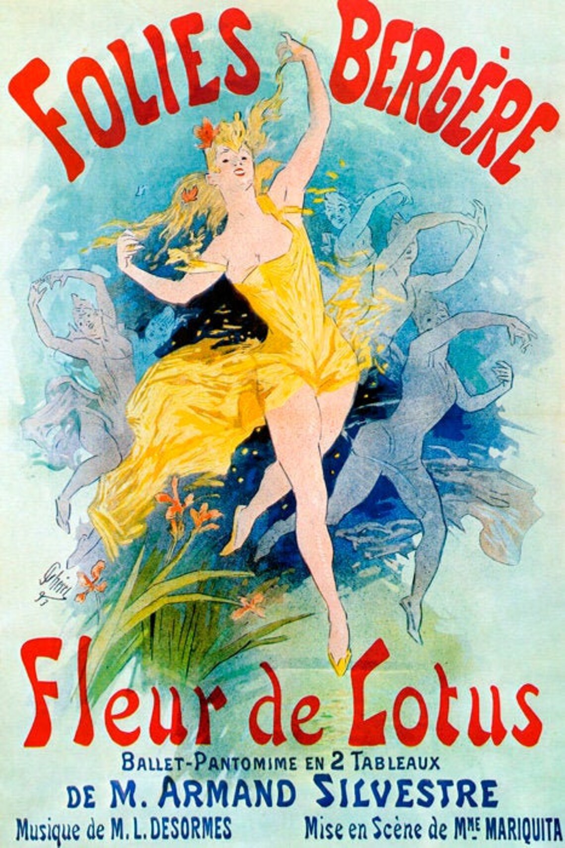 Cheret Folies Bergere Dance Lotus Flower Ballet Pantomime Vintage ...