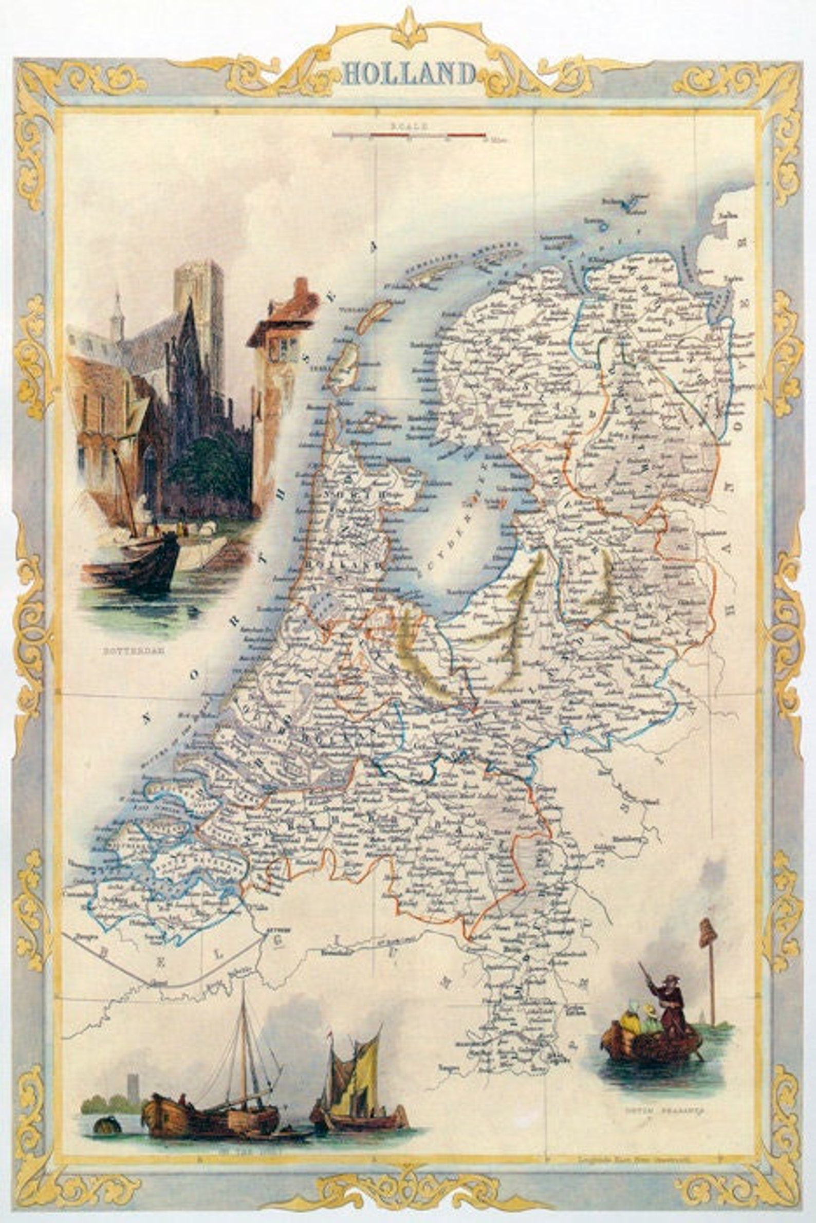1800'S Map Holland Netherlands Rotterdam Bird Eye View - Etsy