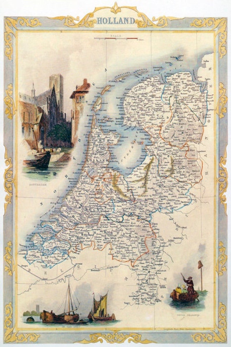 1800'S Map Holland Netherlands Rotterdam Bird Eye View - Etsy