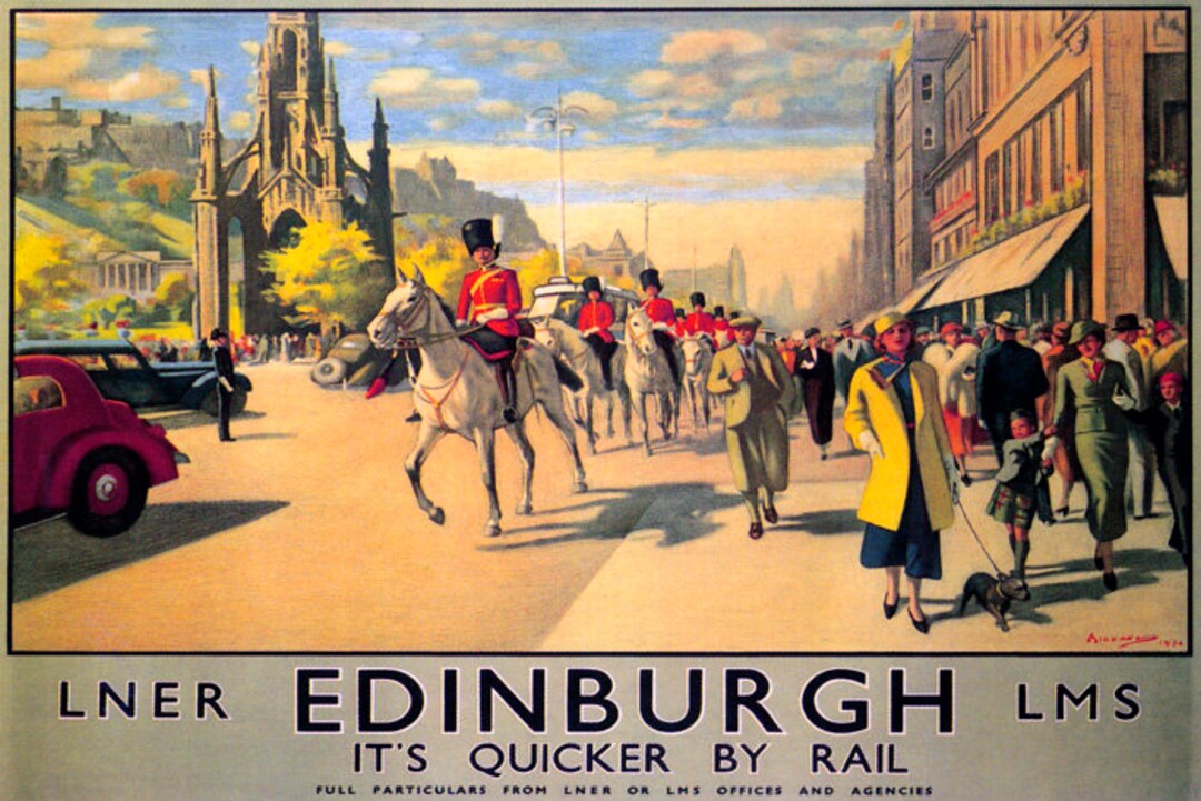 Edinburgh Lner Lms It's Quicker by Rail Travel Offices Vintage Poster ...
