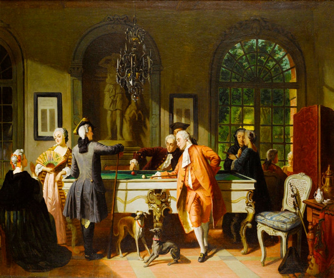 A Game of Billiards Noble Playing Pool Table Painting by Jean Carolus ...