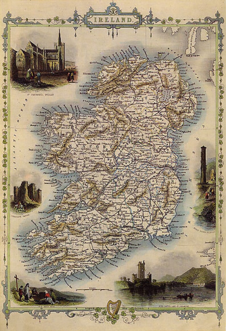 1800'S Map Bird Eye View Ireland Dublin Irish Sea 1850 - Etsy