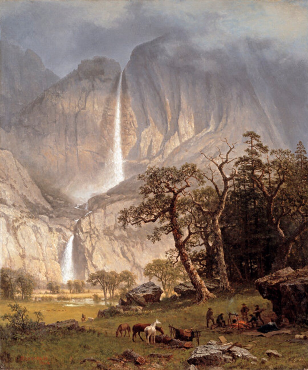 Cho Looke The Yosemite Fall 1864 Horses Usa Painting By Albert