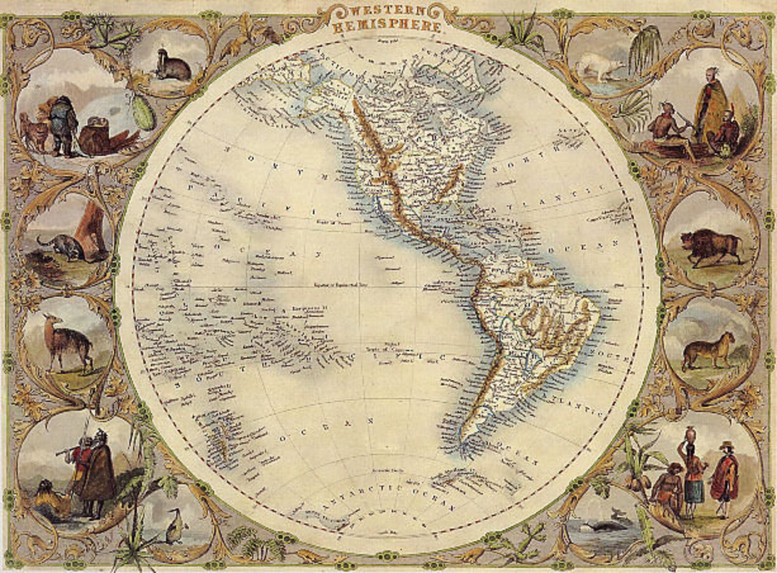 1800'S Map World Globe Western Hemisphere People Animals | Etsy