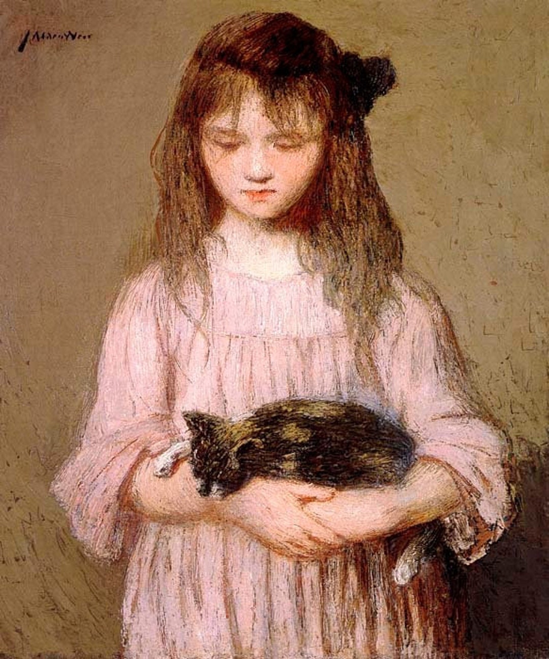 Little Lizie Lynch Portrait of A Young Girl Cat Painting by Julian A ...