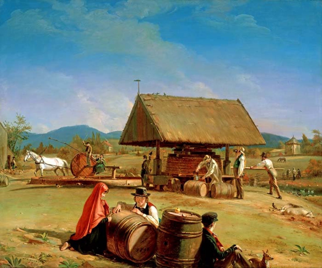 Cider Making Farm 1840 American Painting by William Sidney - Etsy