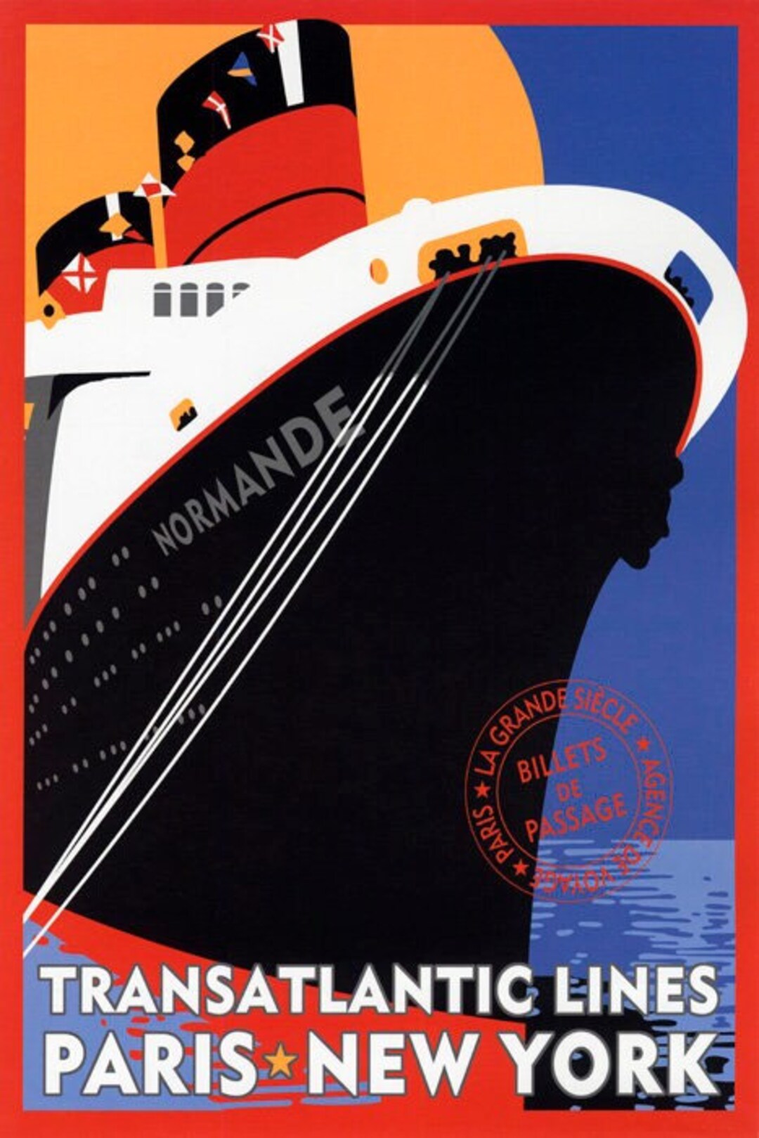 Transatlantic Lines Paris New York Ship Cruise Travel Vintage Poster ...