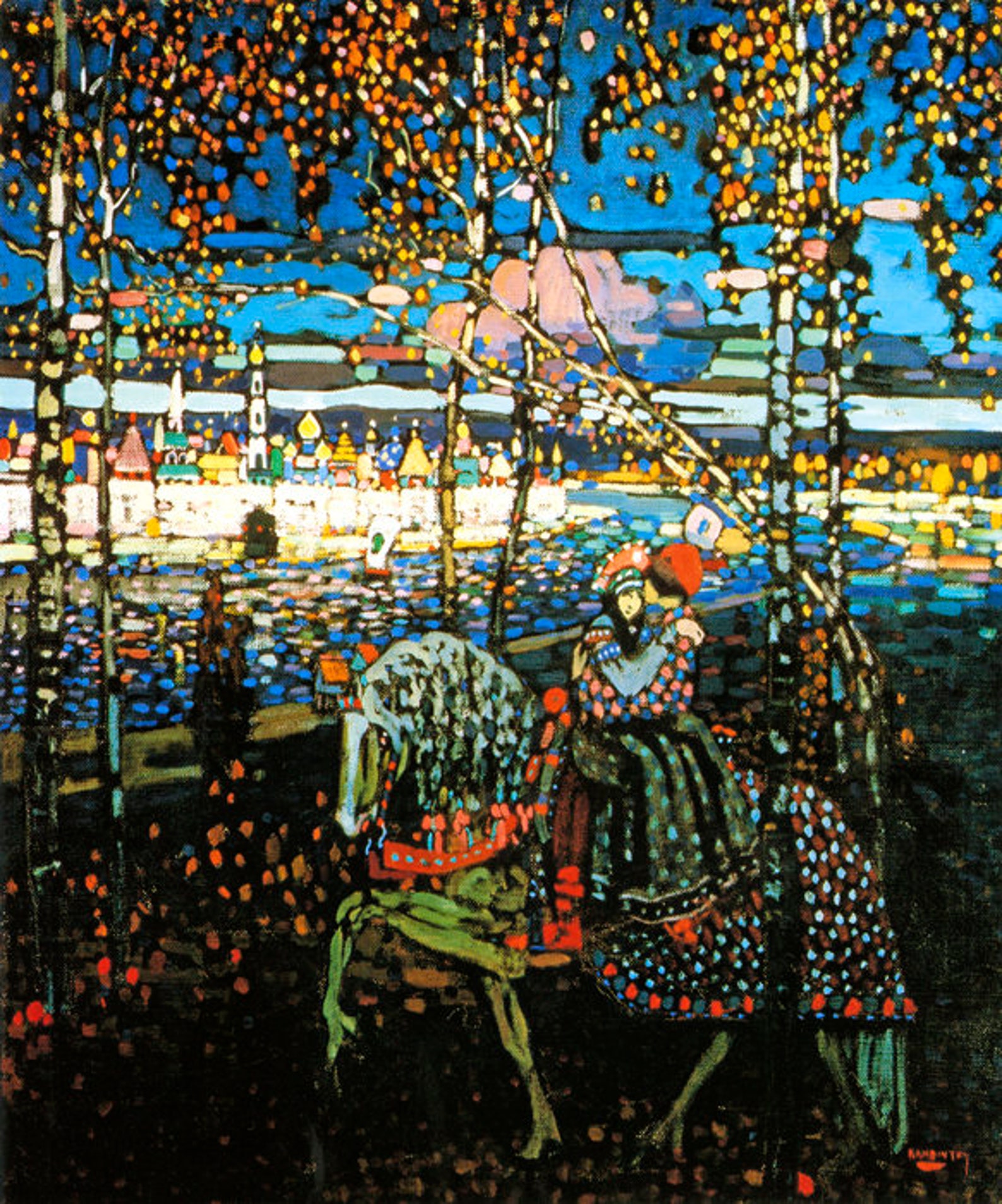 Riding Couple Horse Horseback 1907 Romantic Painting by Wassily ...