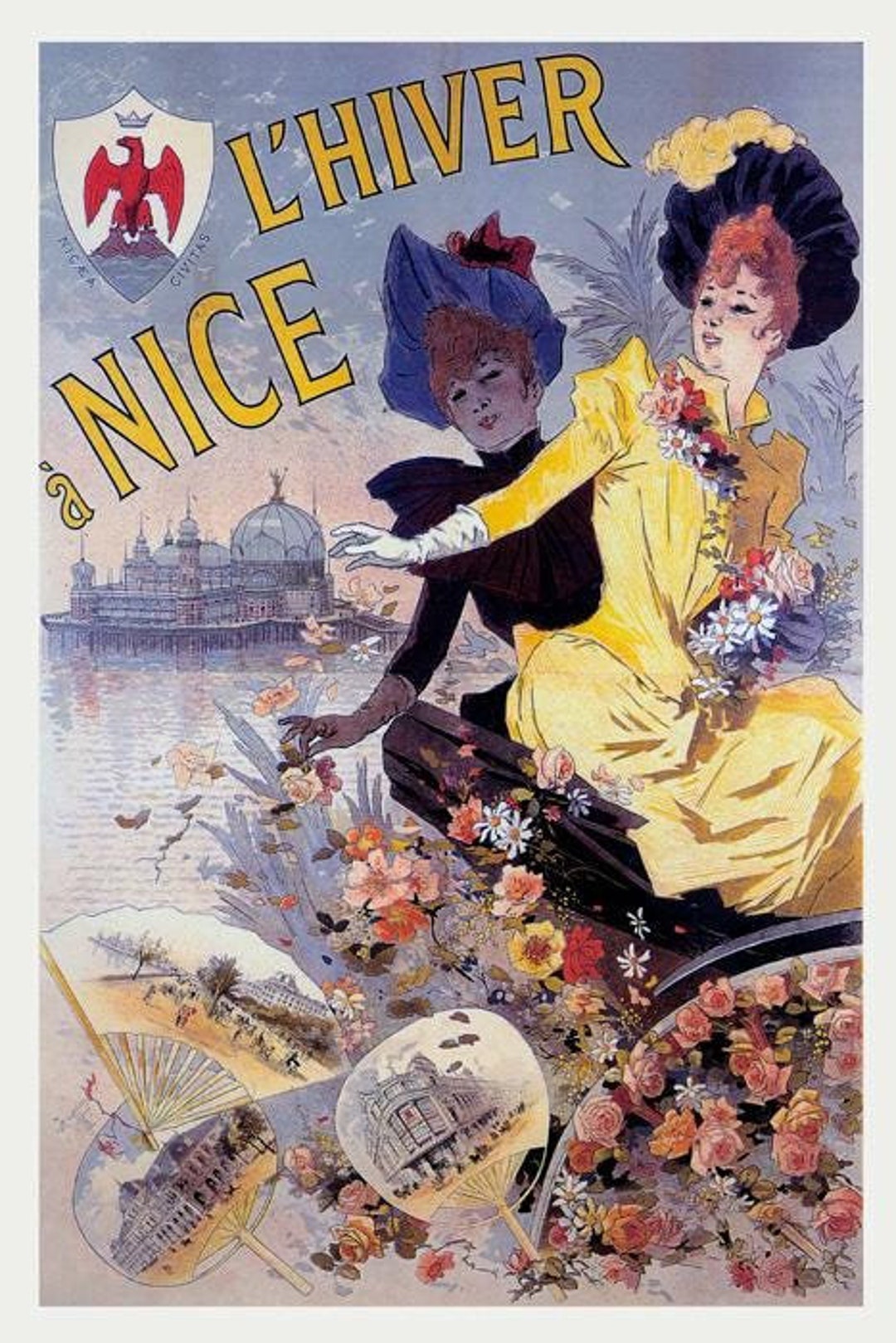 L'hiver A Nice Winter in Nice Fashion Tourism French Cheret Vintage ...