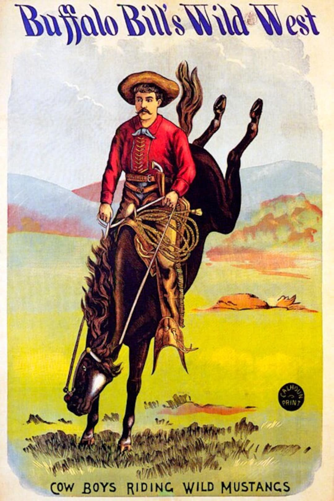 Buffalo Bill Wild West Mustang Horse American Cowboy Usa Vintage Poster ...