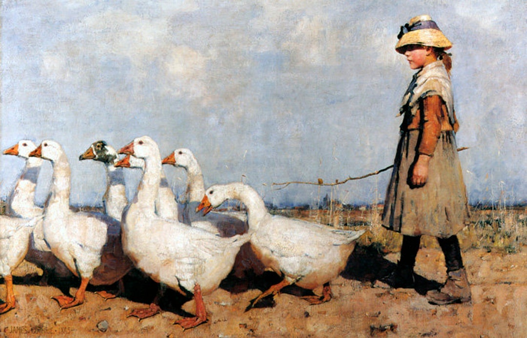 To Pastures New Girl With Geese Art 1883 Painting by James Guthrie ...