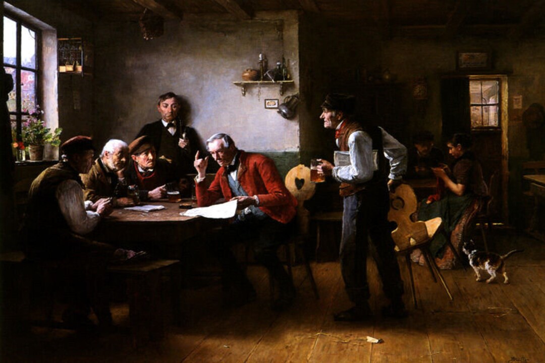 The Gossip Men Reading Newspaper Reports Painting by Wenceslas Brozik ...