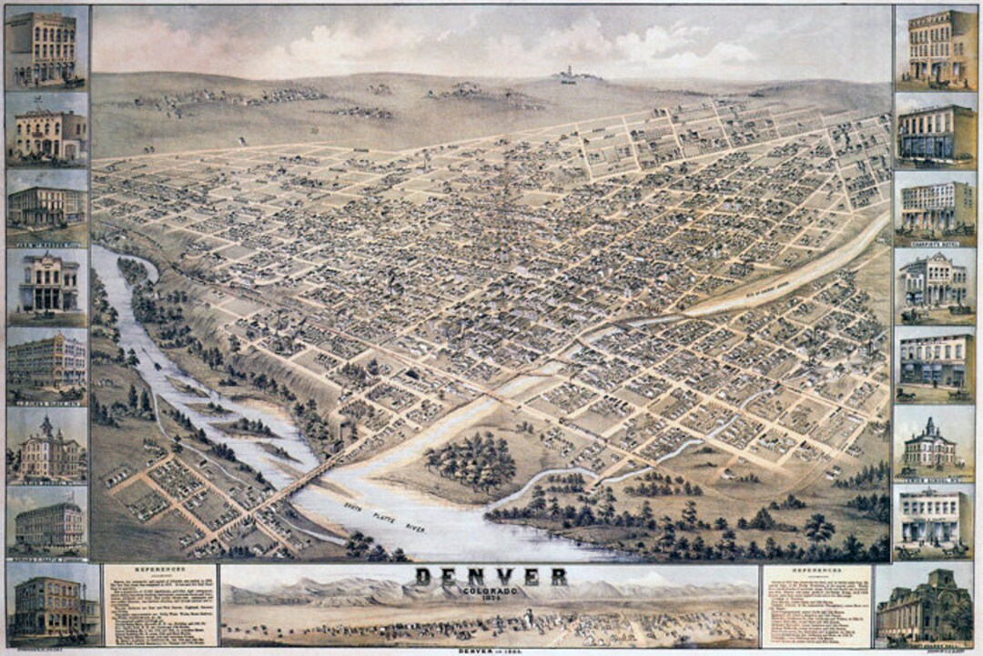 1874 Map Denver Landmarks Colorado South Platte River United States ...