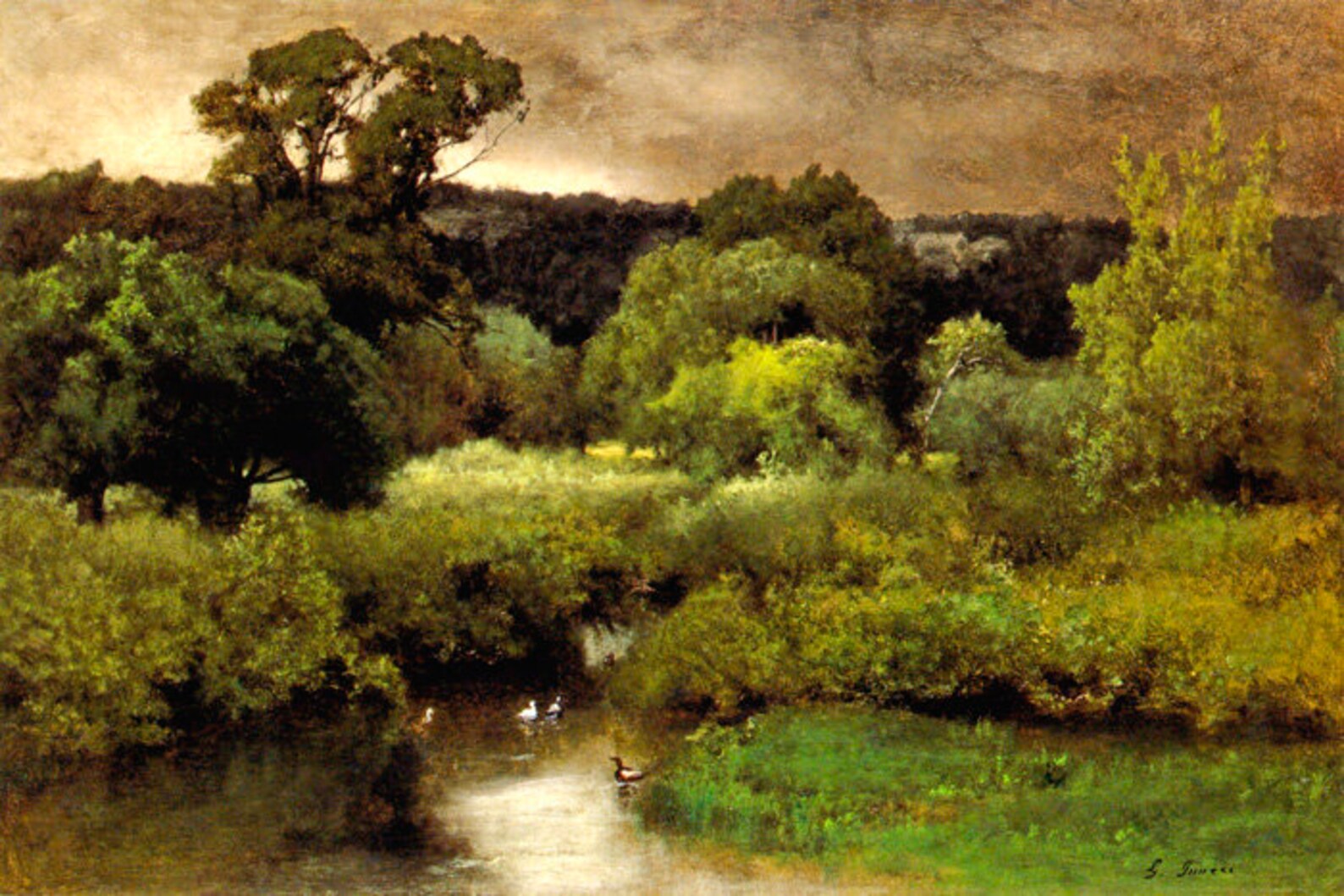 A Gray Lowery Day Nature American Landscape Painting by George Inness ...