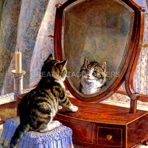 Fairest of Them All Kitty Cat Looking at Mirror Painting by Frank Paton ...