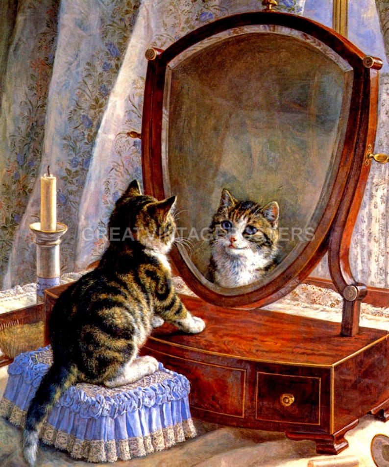 Fairest of Them All Kitty Cat Looking at Mirror Painting by Frank Paton ...
