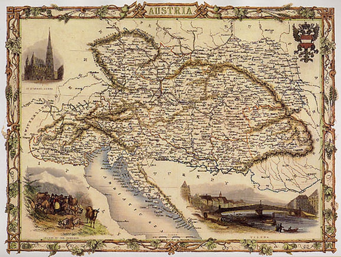 1800'S Map Austria Vienna Hungary Bohemia Repro Poster | Etsy