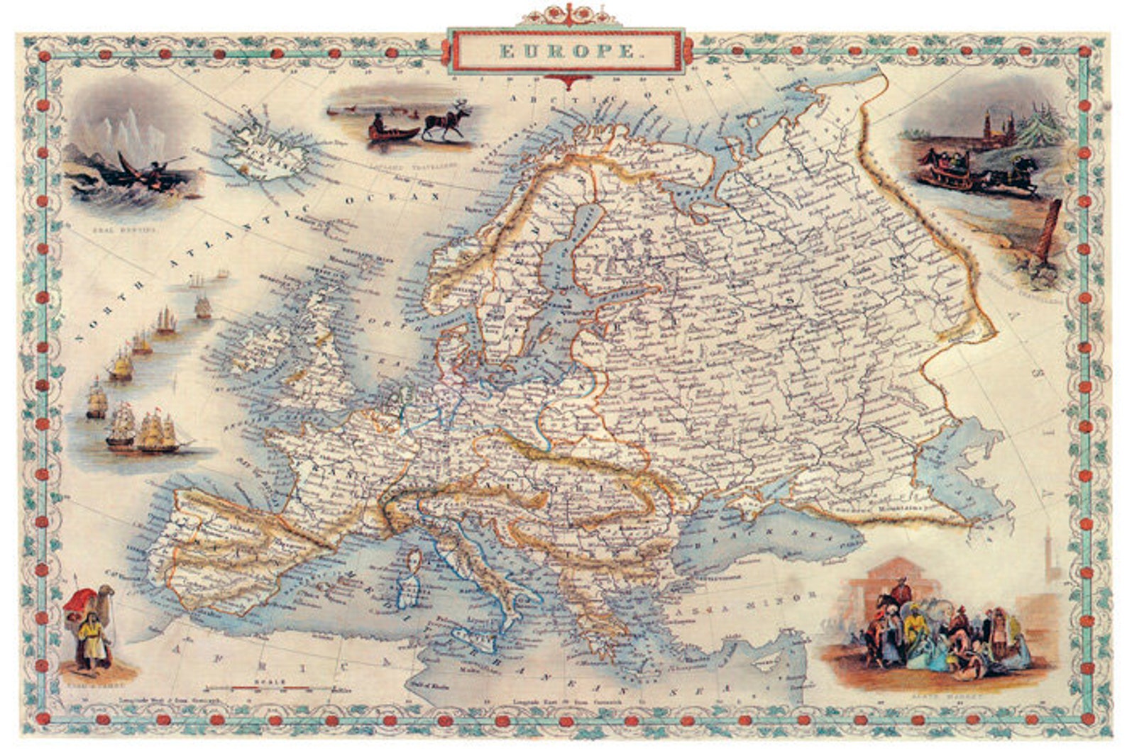 1800S Map Europe France Italy Spain Arab Sweden Repro Poster - Etsy