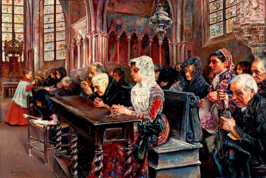 Mass Liturgy Eucharist Catholic Church 1900 Painting by Jose Gallegos ...