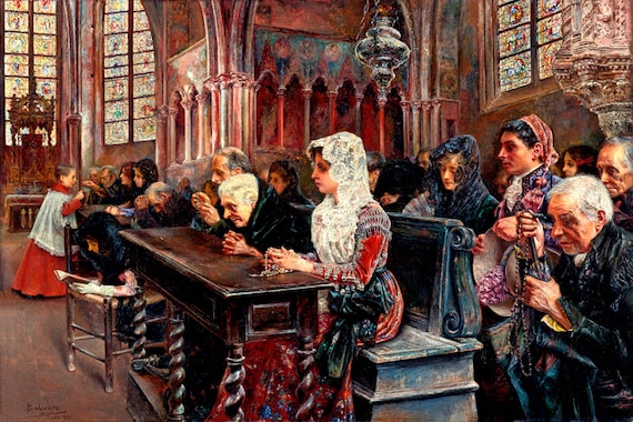 Mass Liturgy Eucharist Catholic Church 1900 Painting by Jose | Etsy