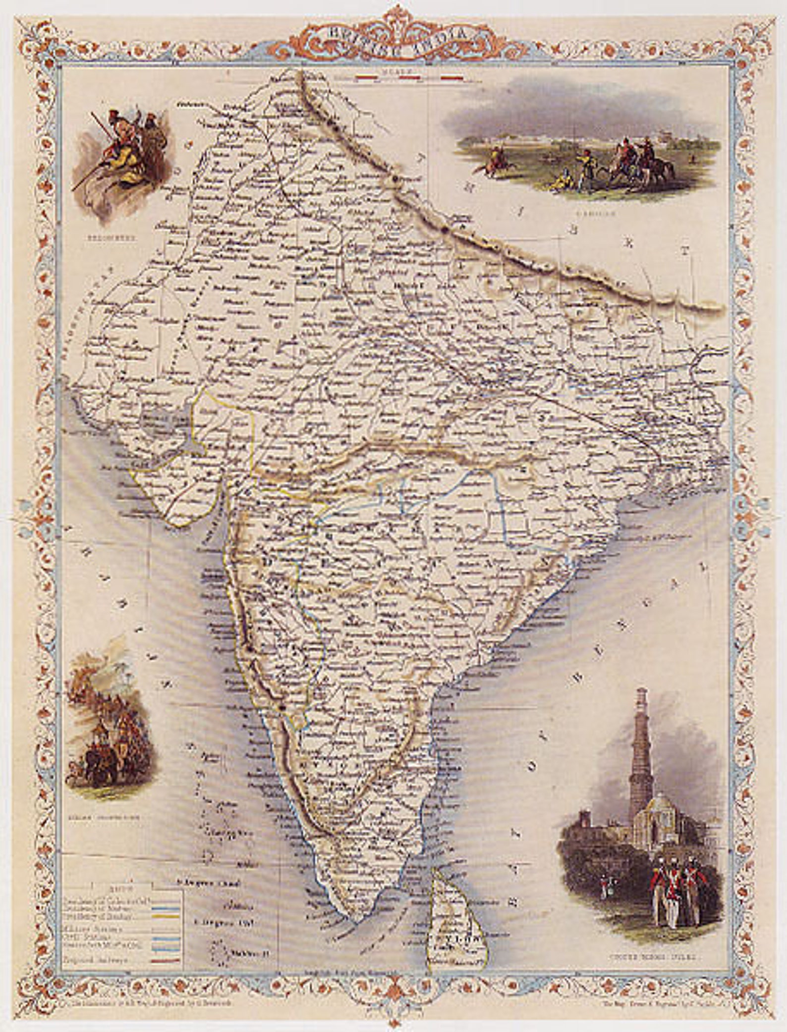 1800'S Map British India Lahore Nepal Delhi Calcutta | Etsy