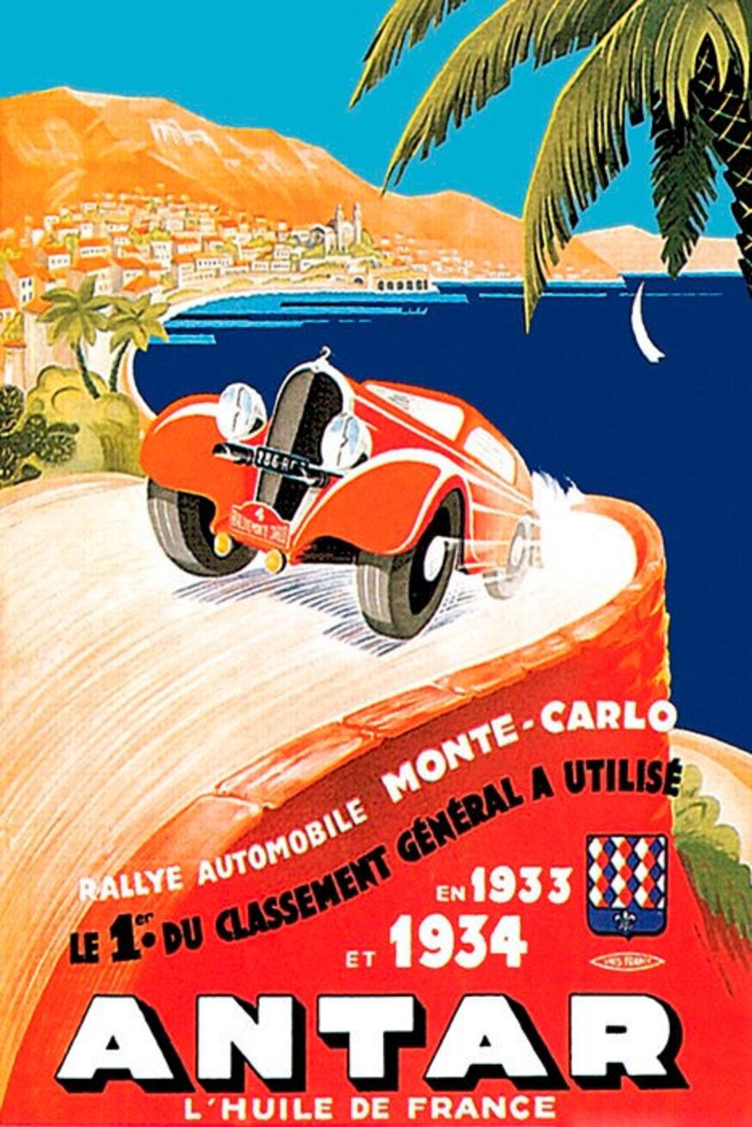 1934 Rallye Automobile Monte Carlo Antar Oil France Rally Vintage ...