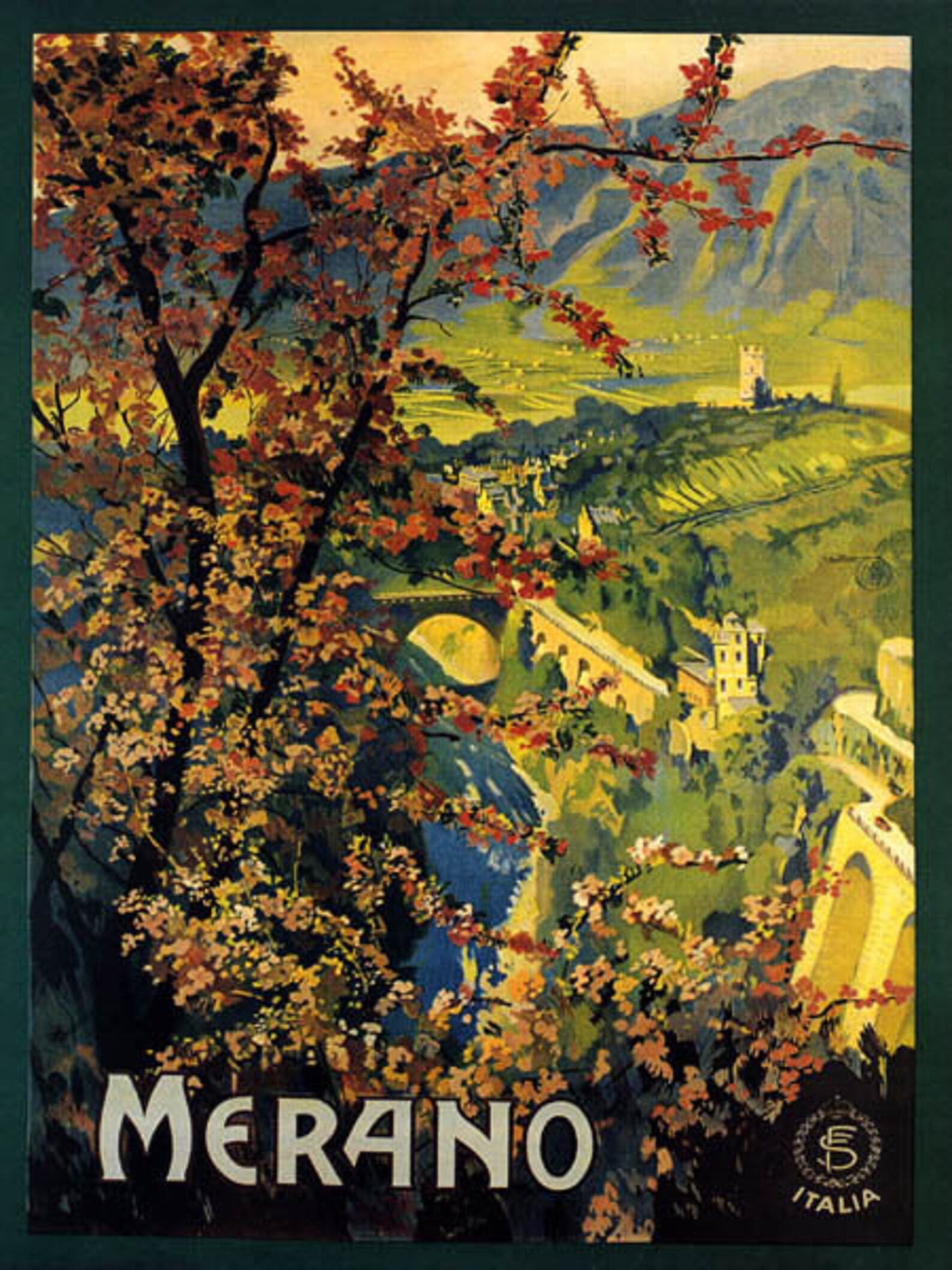 Italy Merano Landscape View Tourism Travel Italian Vintage Poster Repro ...