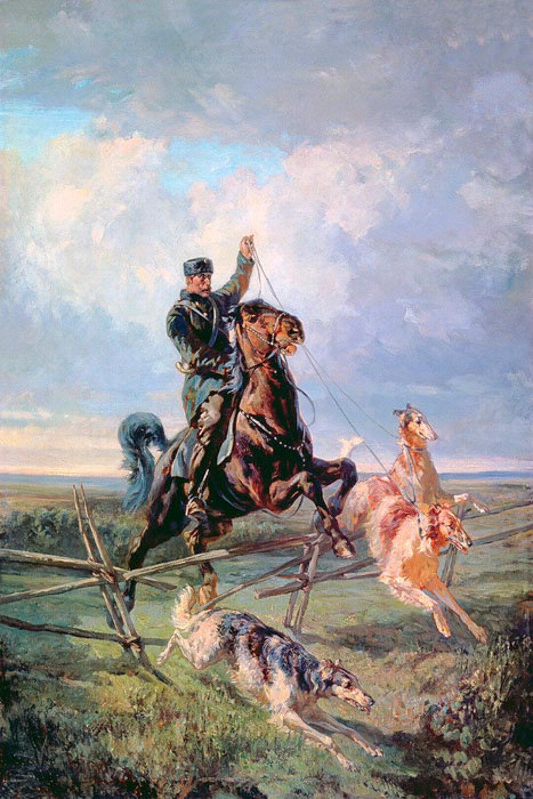 Huntsman Horse Dogs Borzois Russian Painting by Rudolf Fedorovich ...