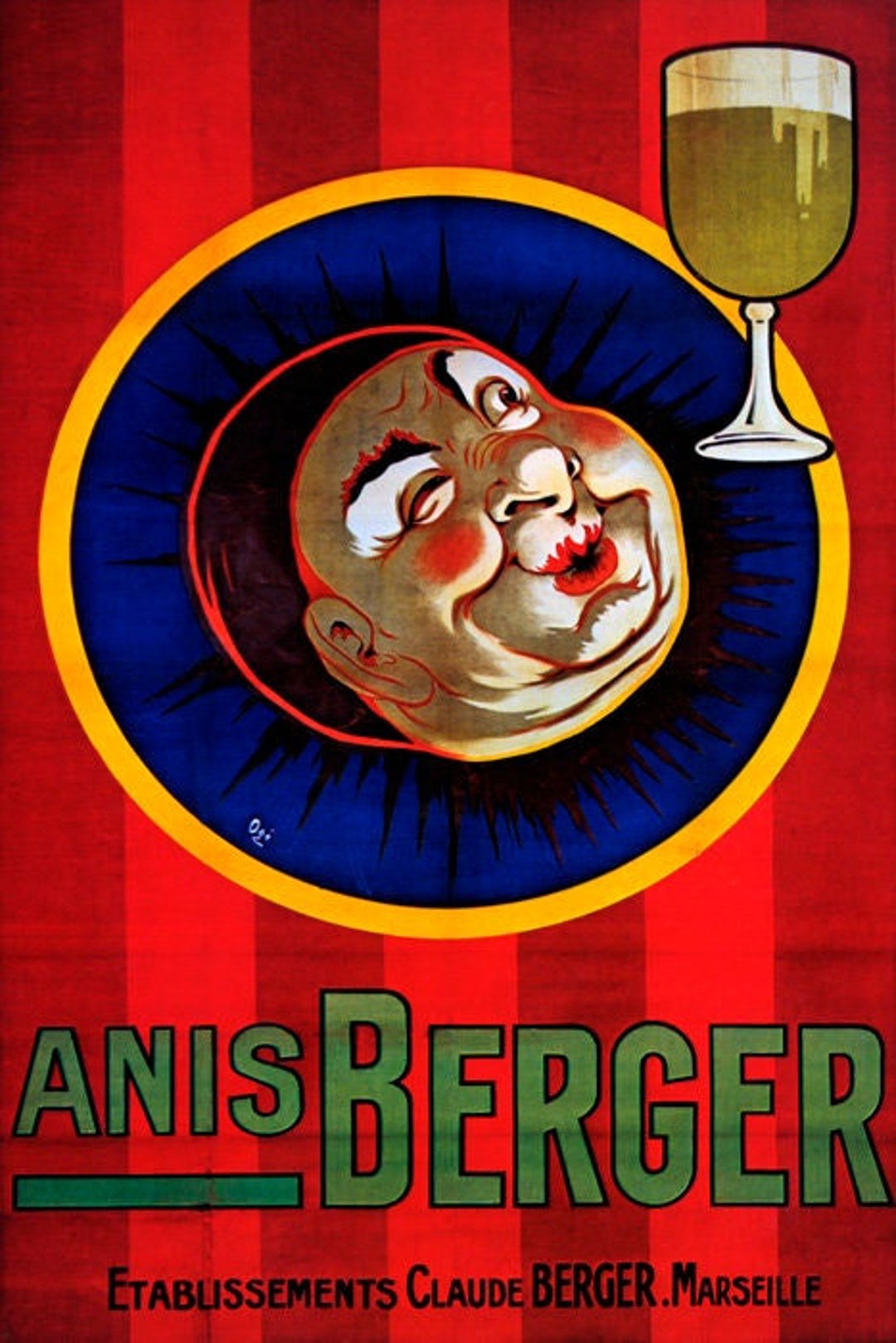 Anis Berger Drink Anise Liquor Clown Face Marseille France Vintage ...