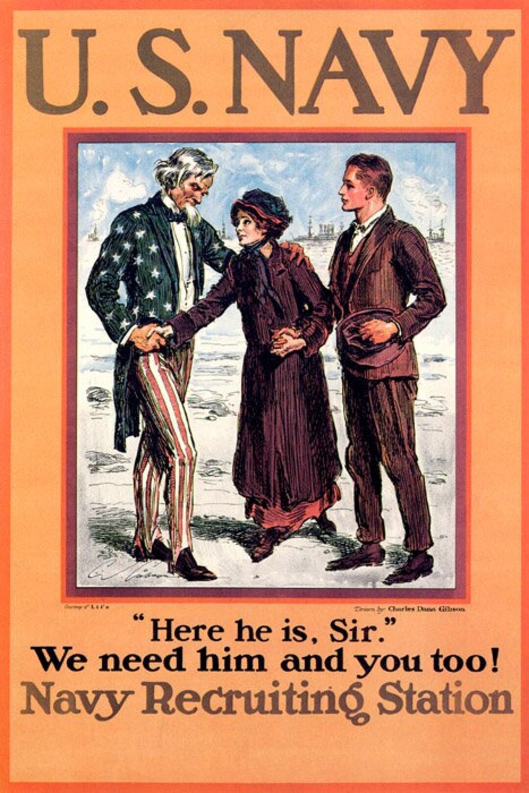 War Us Navy Recruiting Uncle Sam We Need Him Mother Son Vintage Poster ...