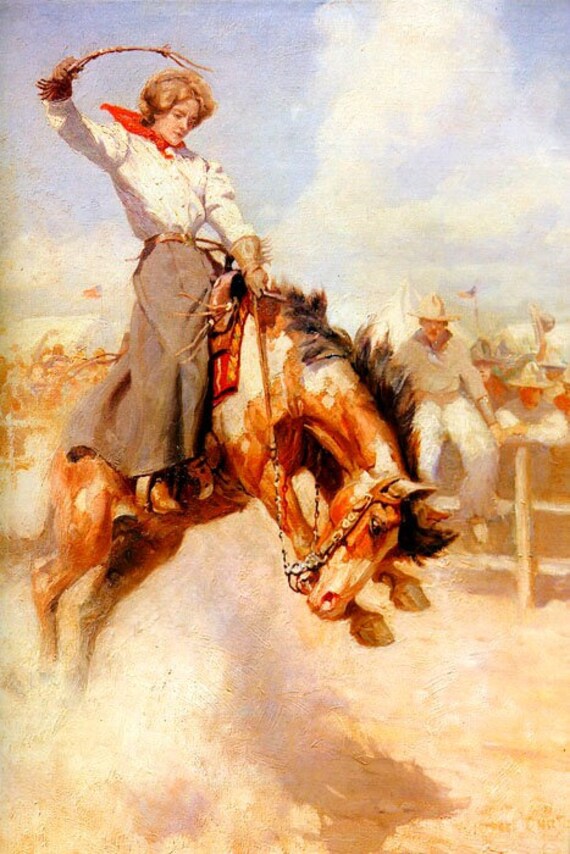 Girl Rodeo Rider Cowgirl Bronc Riding American Painting | Etsy