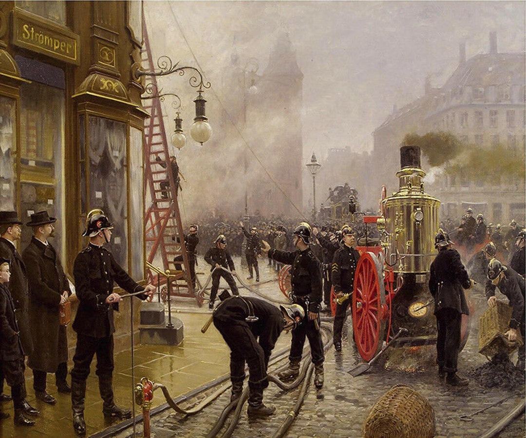 Fire on Kultorvet Copenhagen 1900 Firemen Painting by Paul Gustav ...