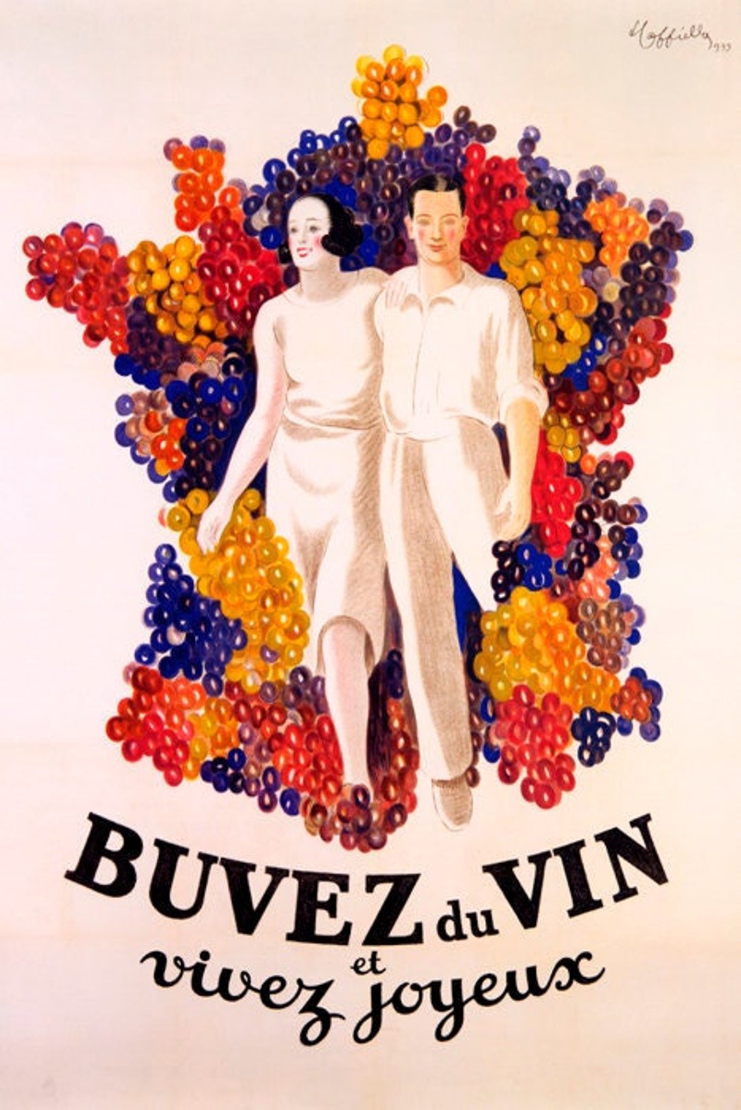 Buvez Du Vin Et Vivez Joyeux Wine Couple French Cappiello Vintage ...