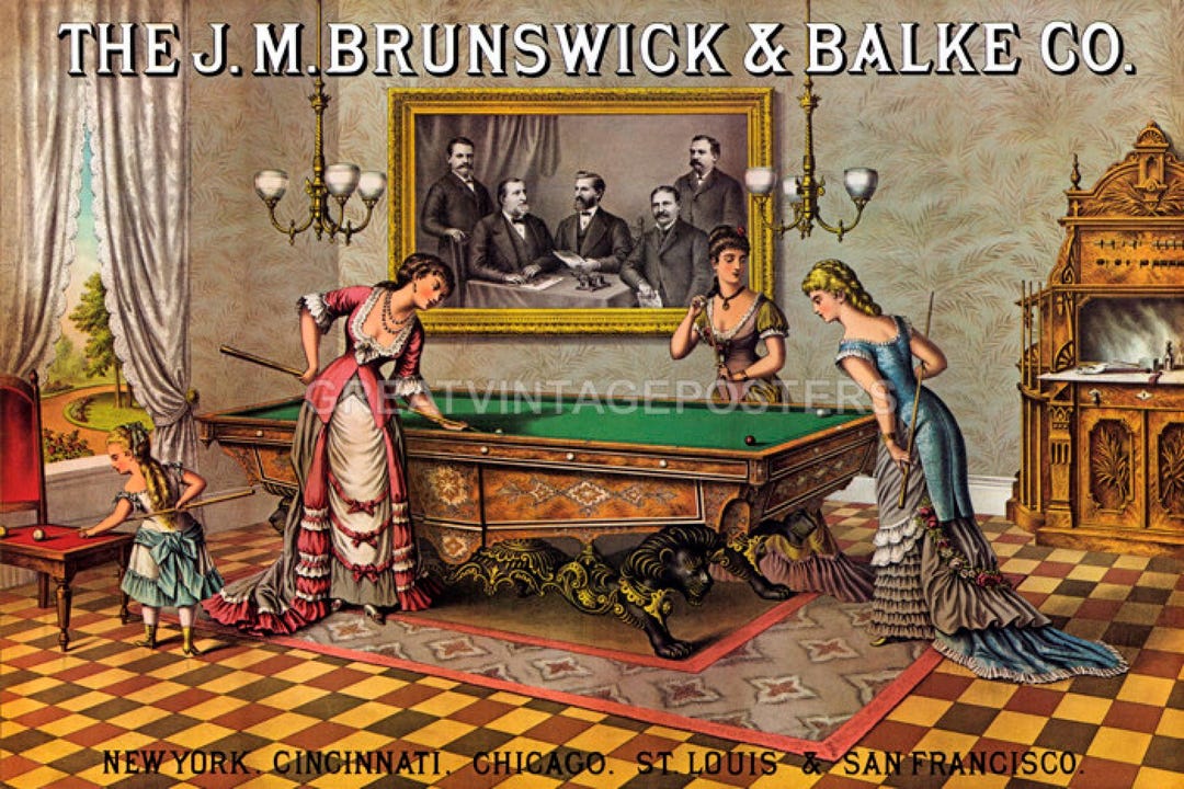 The J.M. Brunswick & Balke Girls Billiards Game Poll Table Vintage ...