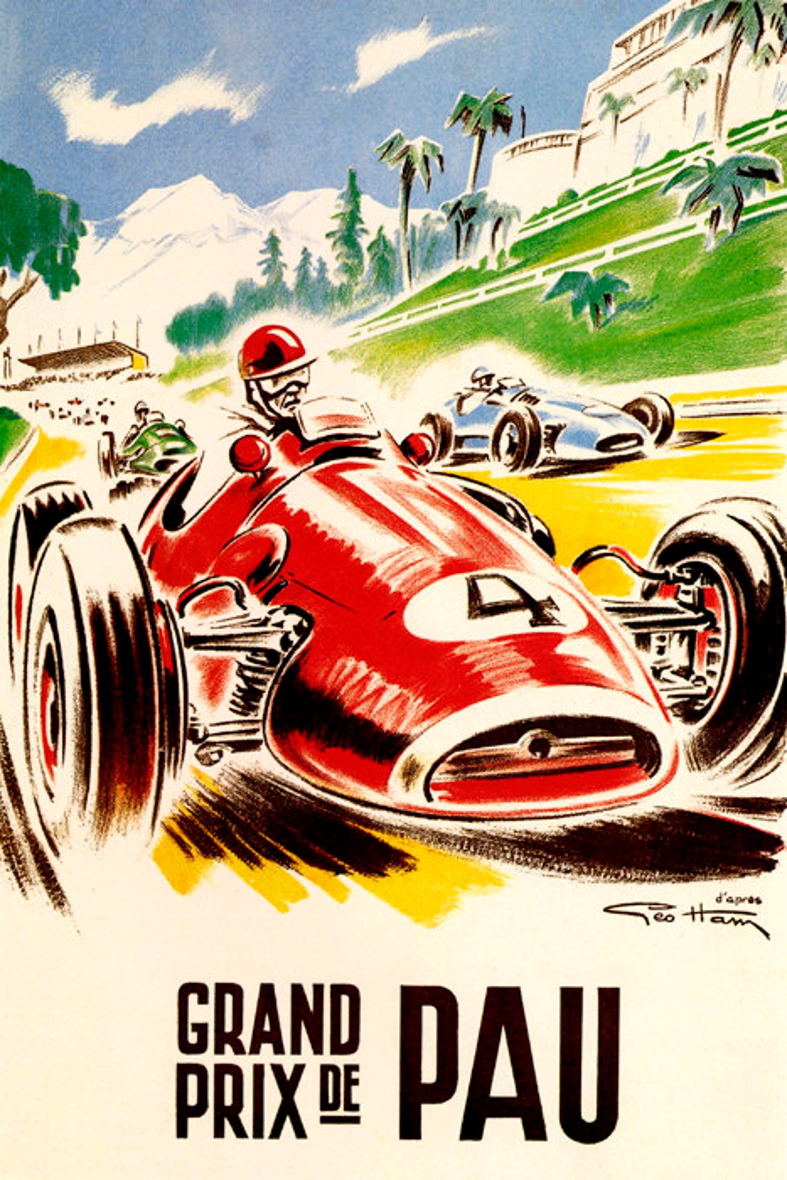 Grand Prix De Pau Car Race Automobile Racing France Vintage Poster ...