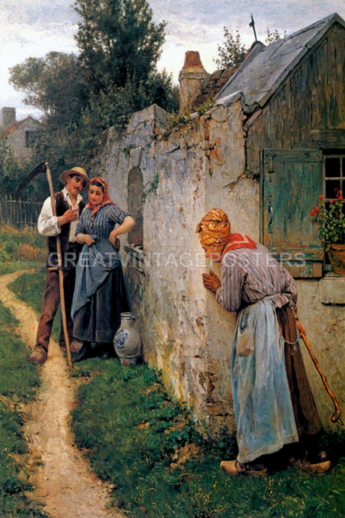 Approaching Storm Peasant Courtship Eavesdropping Woman Paint by Mosler ...