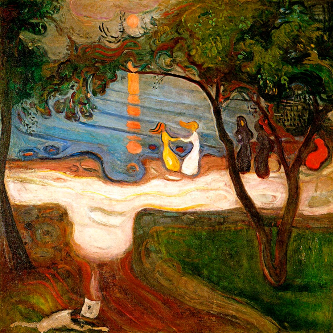 The Dance on the Shore Moonlight Waves Girls 1900 Painting by Edvard ...