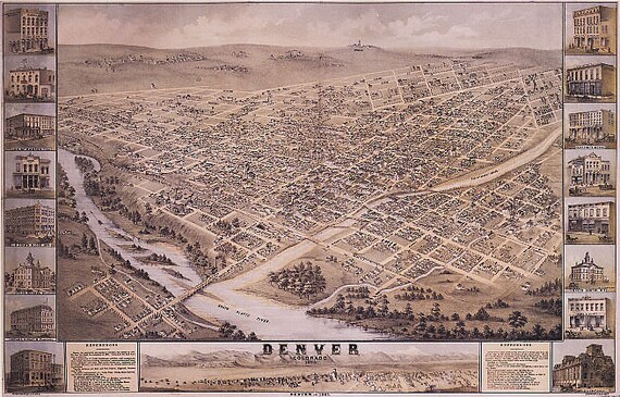 1874 Map Denver Landmarks Colorado South Platte River United - Etsy