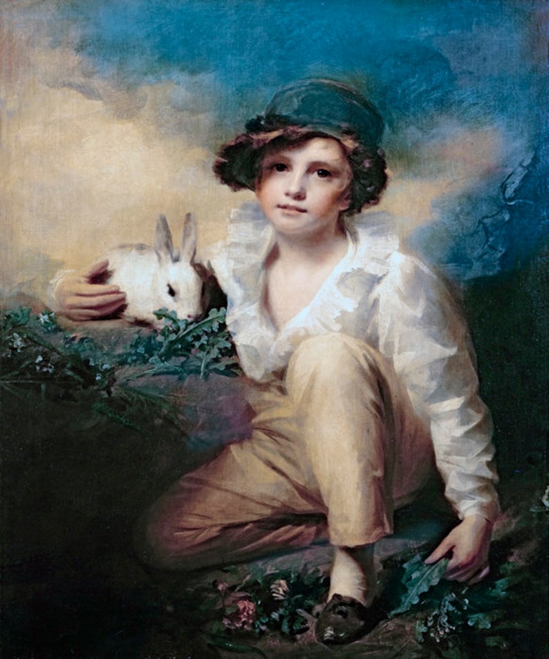 Boy and Rabbit Children Portrait Painting by Henry Raeburn Repro - Etsy