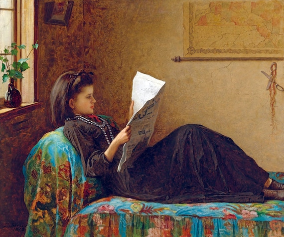 Woman Reading Newspaper Painting