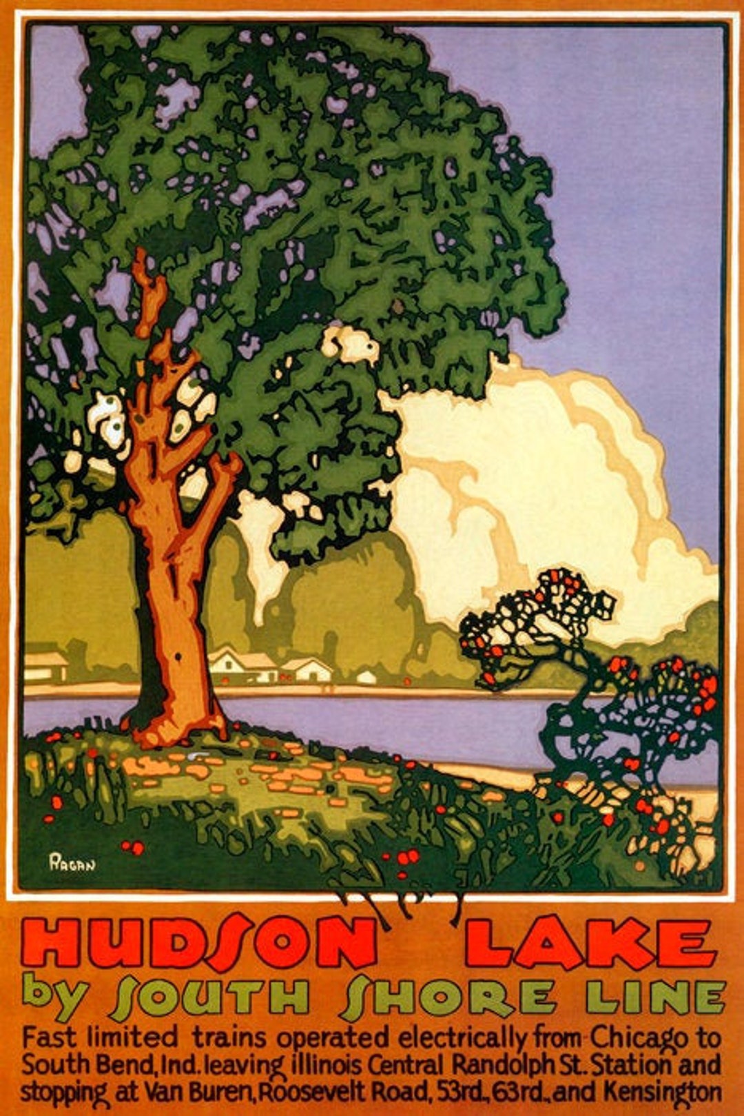 Hudson Lake Indiana South Shore Line Usa Travel Vintage Poster - Etsy