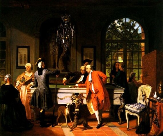 A Game of Billiards Noble Playing Pool Table Painting by Jean | Etsy