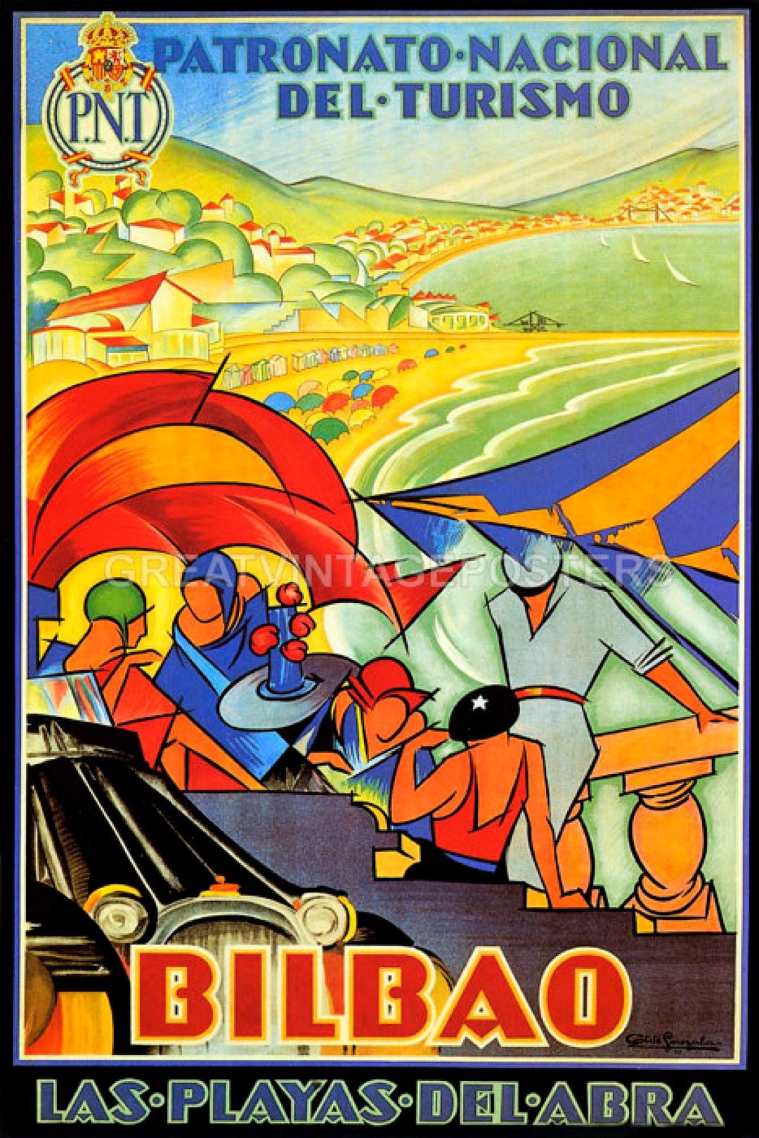 Bilbao Las Playas Del Abra Beaches Spain Tourism Summer Vintage Poster ...