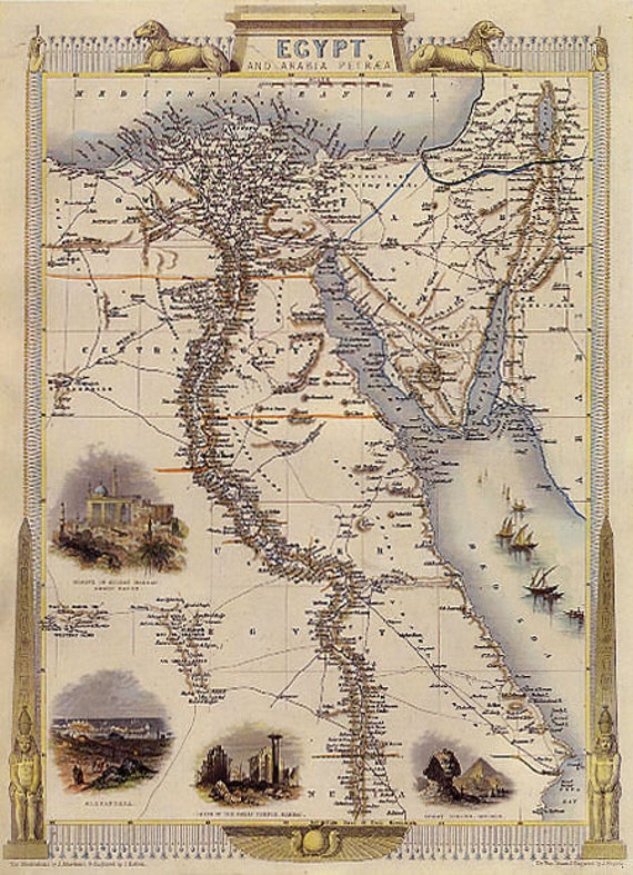 1800'S Map Egypt And Arabia Petrea Cairo Alexandria Repro | Etsy